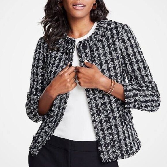 Ann Taylor | Jackets & Coats | Ann Taylor Tweed Houndstooth Fringe ...